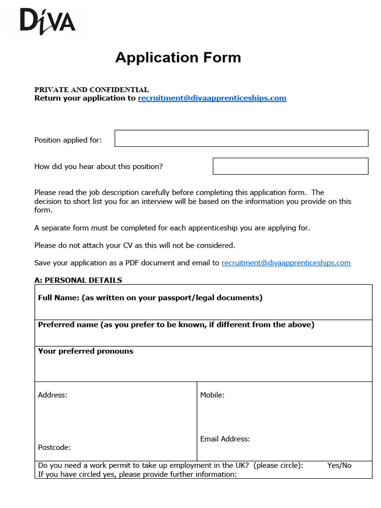 Apprenticeship Application Form | PDF