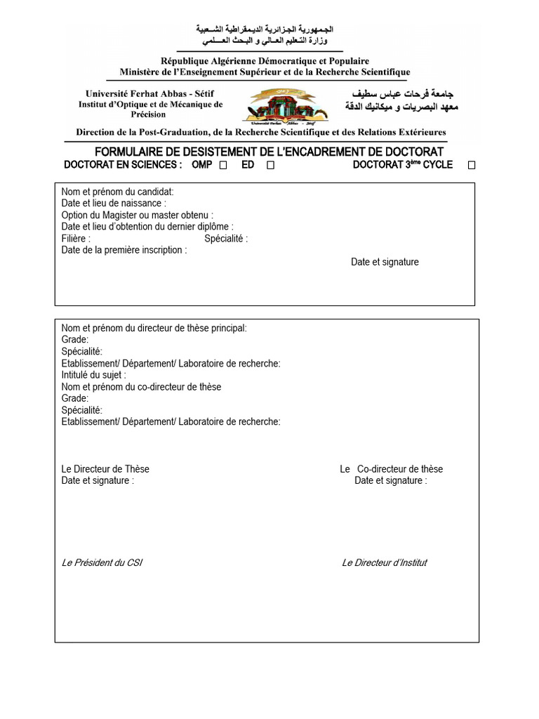 Formulaire de Desistement de Directeur de These | PDF