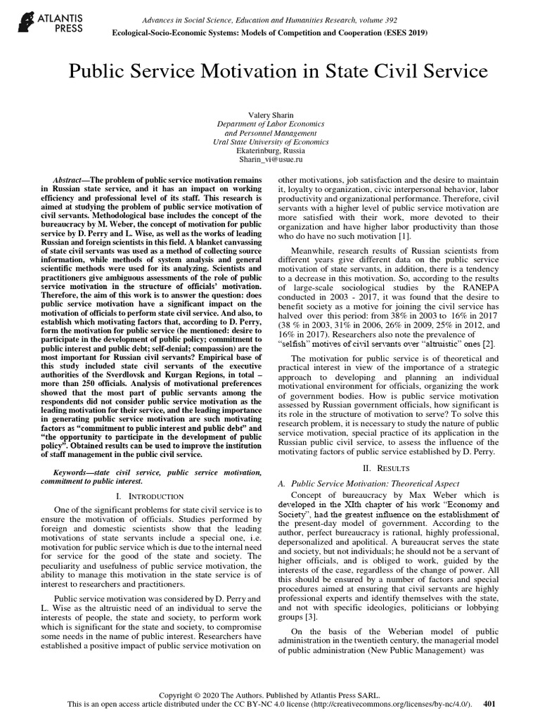 Public Service Motivation in State Civil Service | PDF