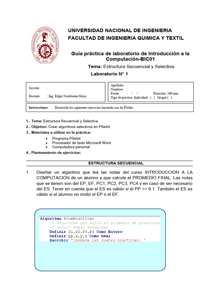 Guía de Algoritmos en PSeInt | PDF | Ciencias fisicas | Programación de computadoras