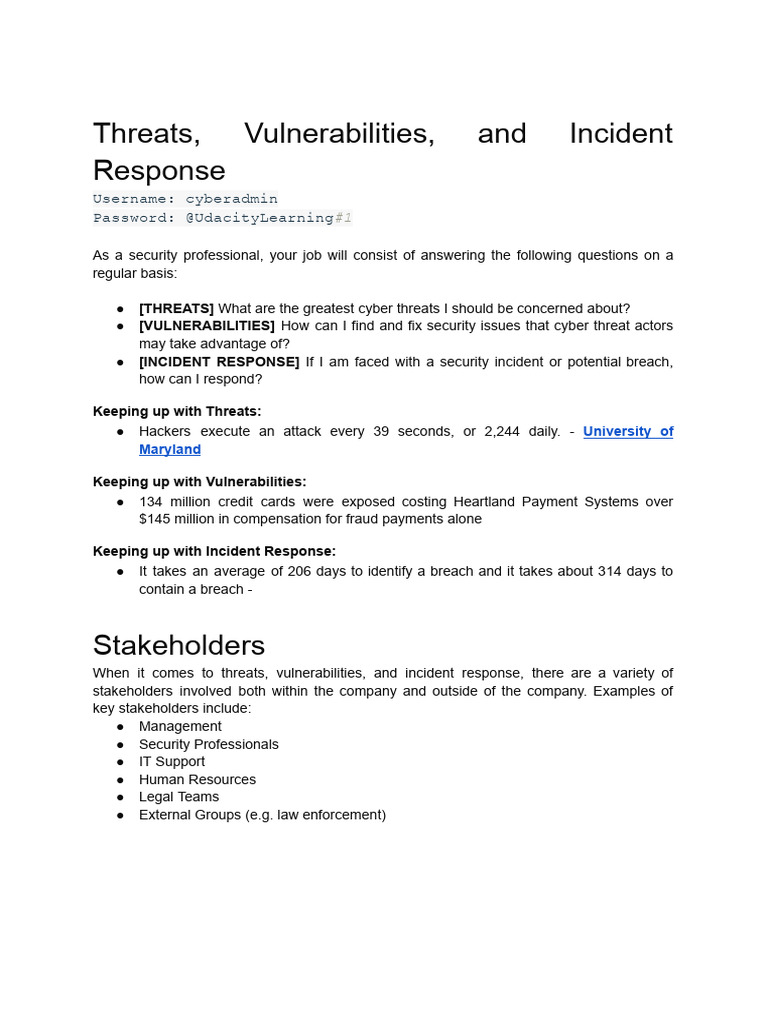 Threats, Vulnerabilities, and Incident Response | PDF | Password ...
