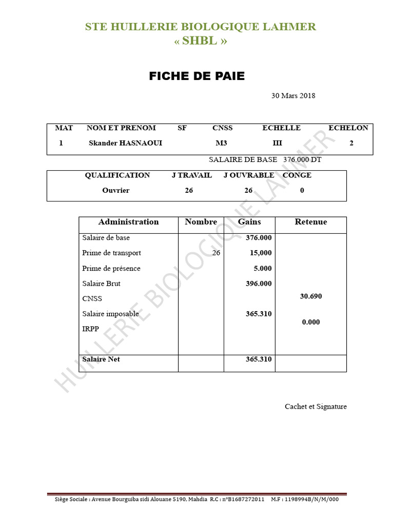 Fiche de Paie | PDF
