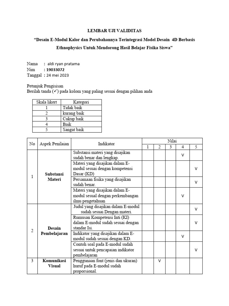 LEMBAR UJI VALIDITAS Model Dari Kel 3 | PDF