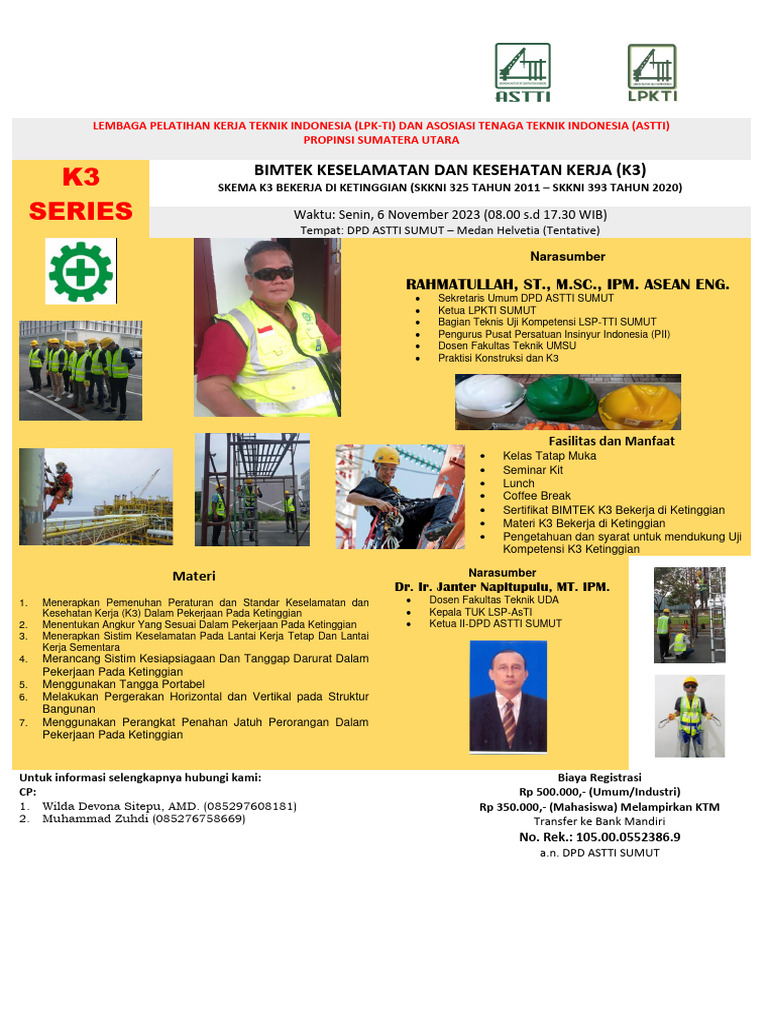 2023 11 6 Flyer Form Registrasi Bimtek K3 Ketinggian Lpkti Astti | PDF