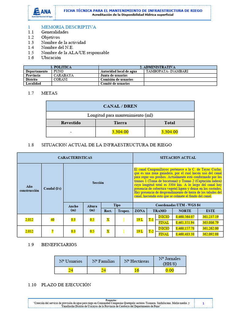 Formato Ficha Mantenimiento ANA | PDF