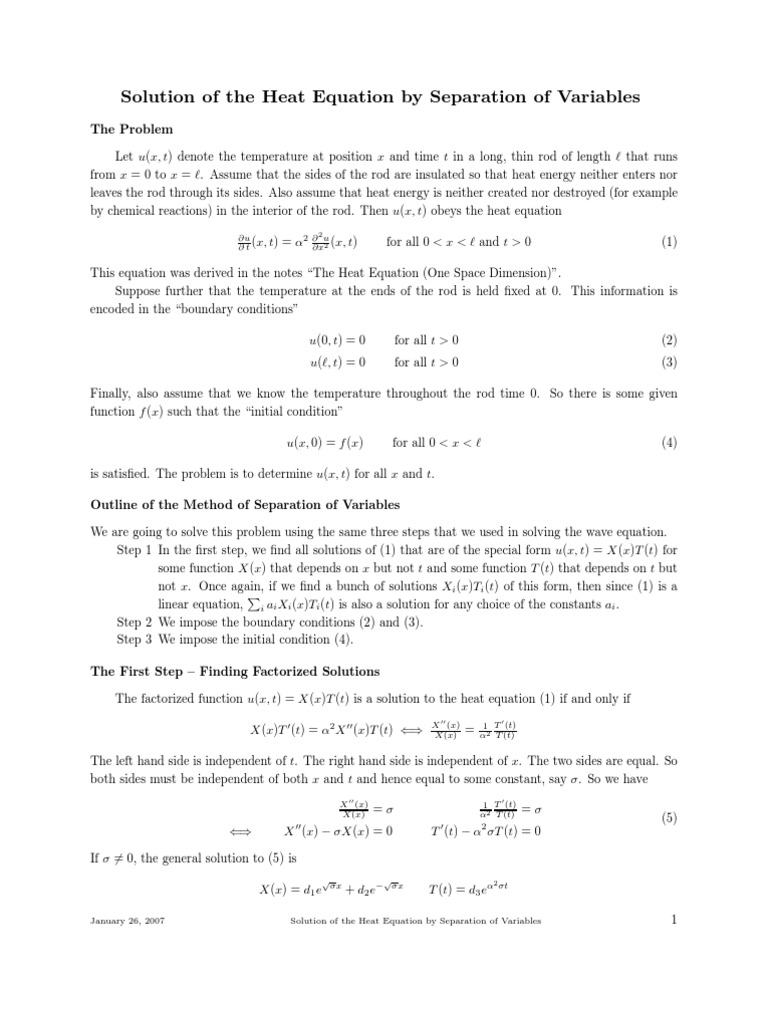 Solving The Heat Equation by Separation of Variables | PDF | Equations ...