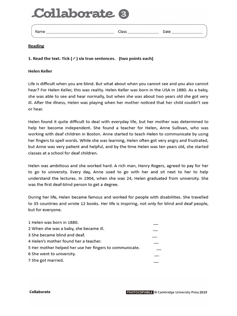 Collaborate 3 Unit 1 Without Answers B | PDF