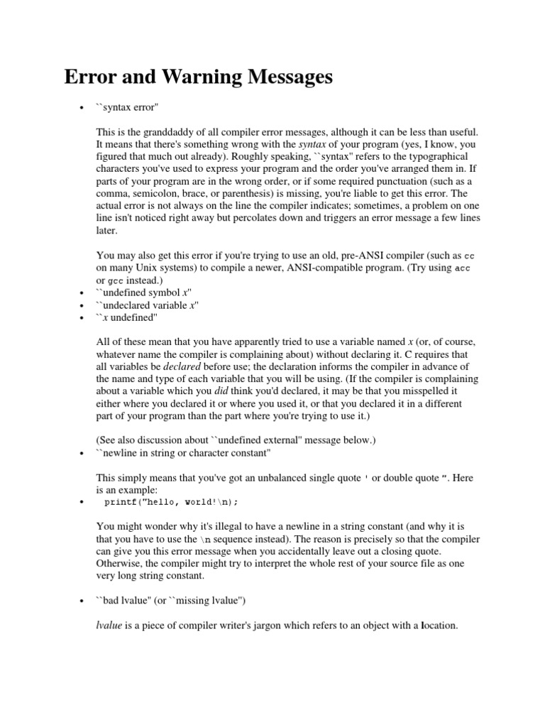 Error and Warning Messages | PDF | Scope (Computer Science) | Variable (Computer Science)