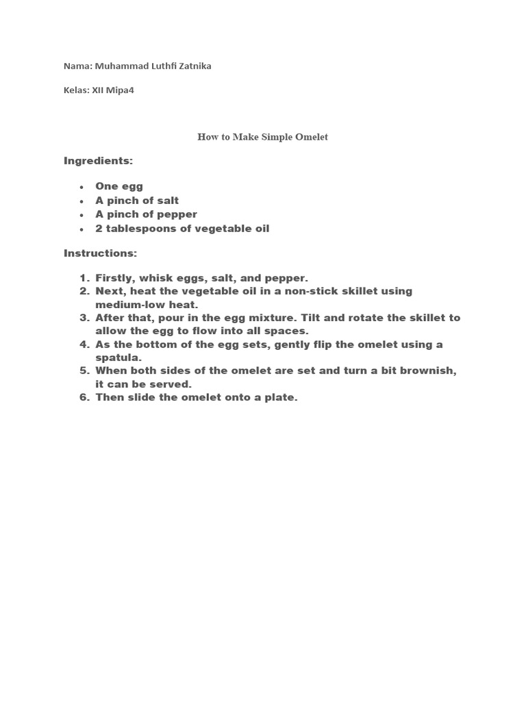 Procedure Text How To Make Simple Omelet (M. Luthfi Z. Xii Mipa 4) | PDF