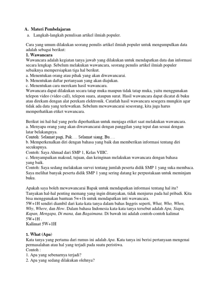 Materi Dan Tugas Bahasa Indonesia | PDF