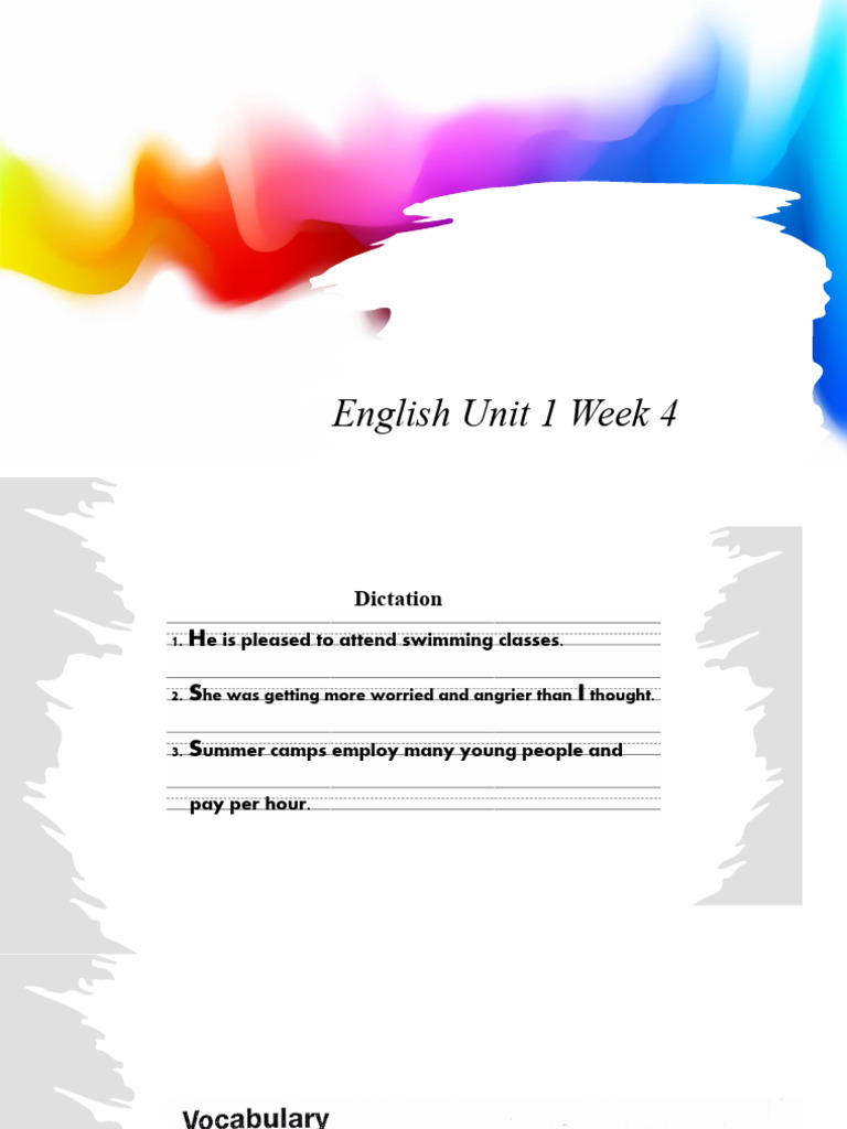English Unit 1 Week 4 Dictation Exercises | PDF