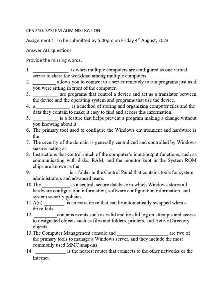 CPS 210 Sys Admin Assignment 1 | PDF