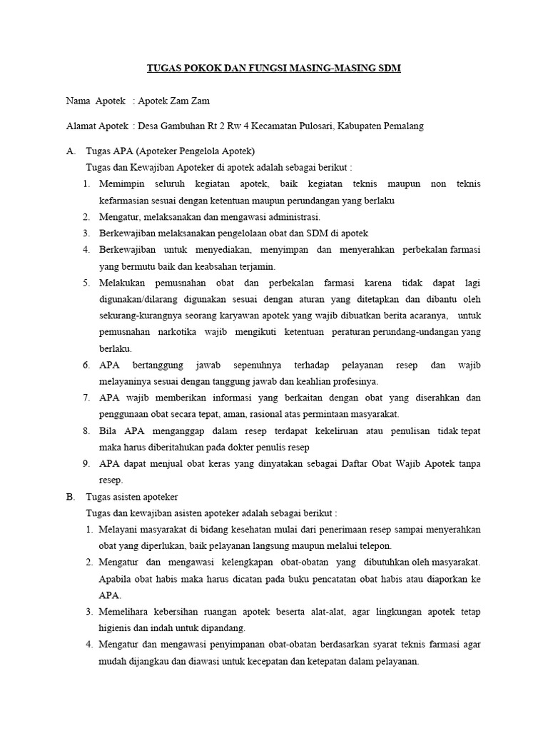 Tugas Pokok Dan Fungsi Masing SDM | PDF