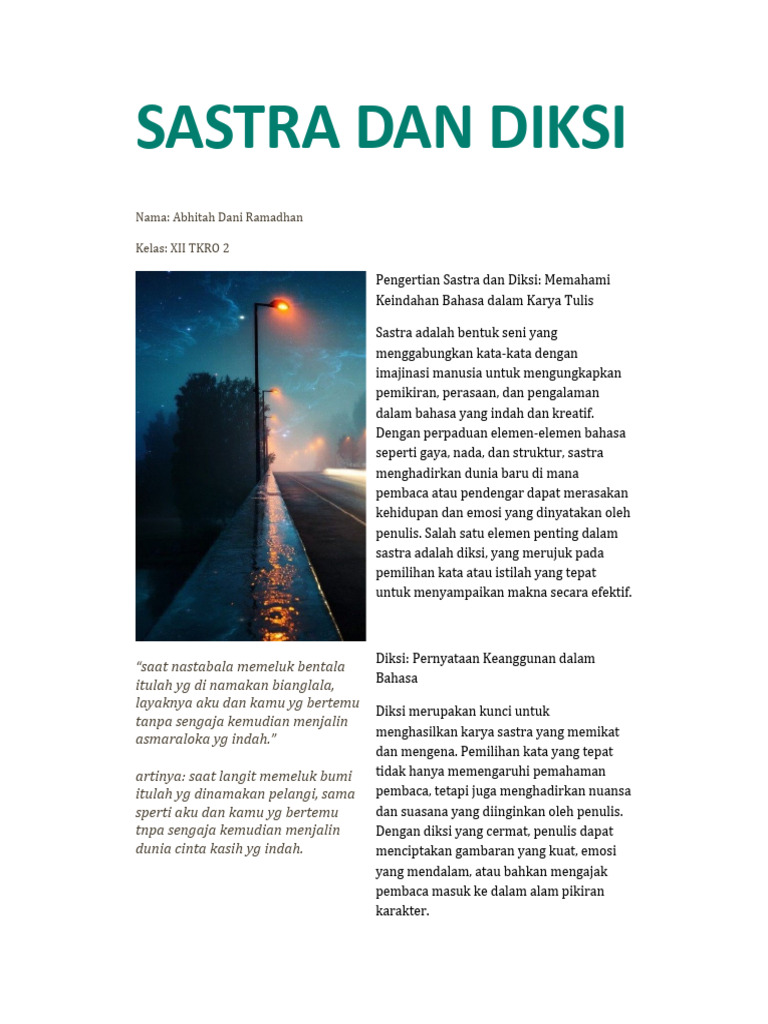 Sastra Dan Diksi Abhitah | PDF