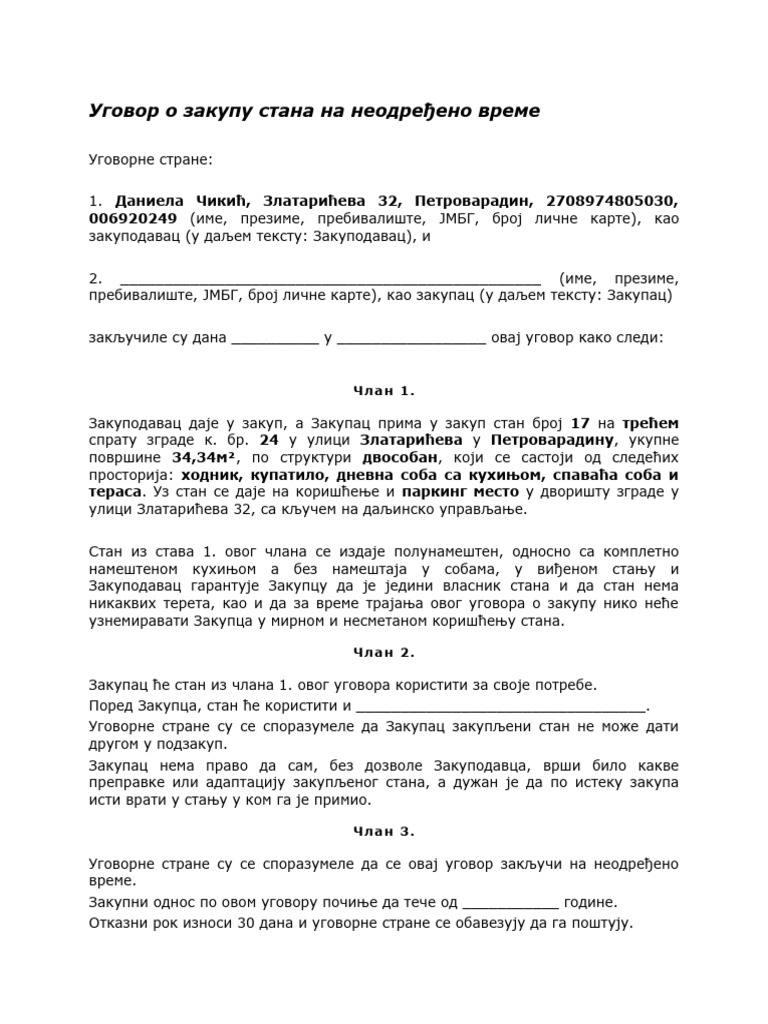 Ugovor o Zakupu Stana-1 | PDF