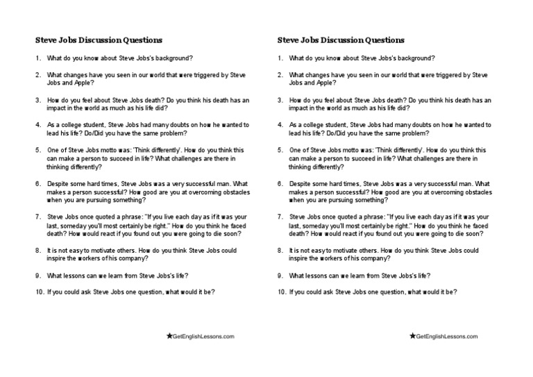 Steve Jobs: Discussion Questions | PDF | Steve Jobs | Pedagogy