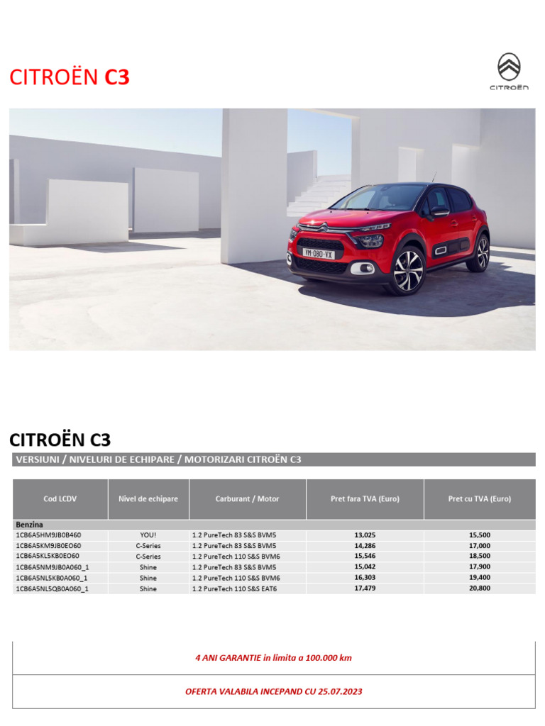Citroen - C3 - Lista - de - Preturi - 07 - 2023 - Stoc | PDF