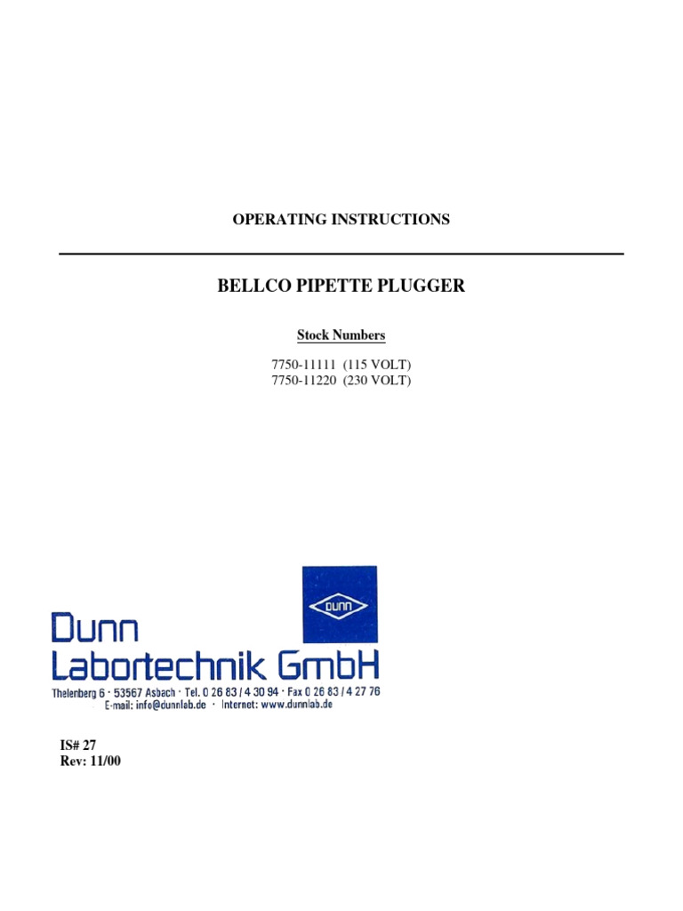 Manual 7750-11220 - Pipette Plugger - 11 - 2000 | PDF