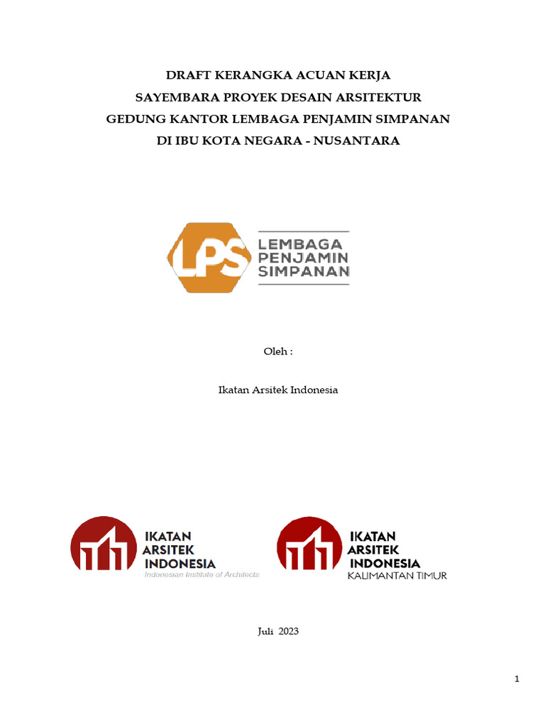 Kerangka Acuan Kerja Sayembara Kantor LPS Ikn 21 Juli 2023 | PDF