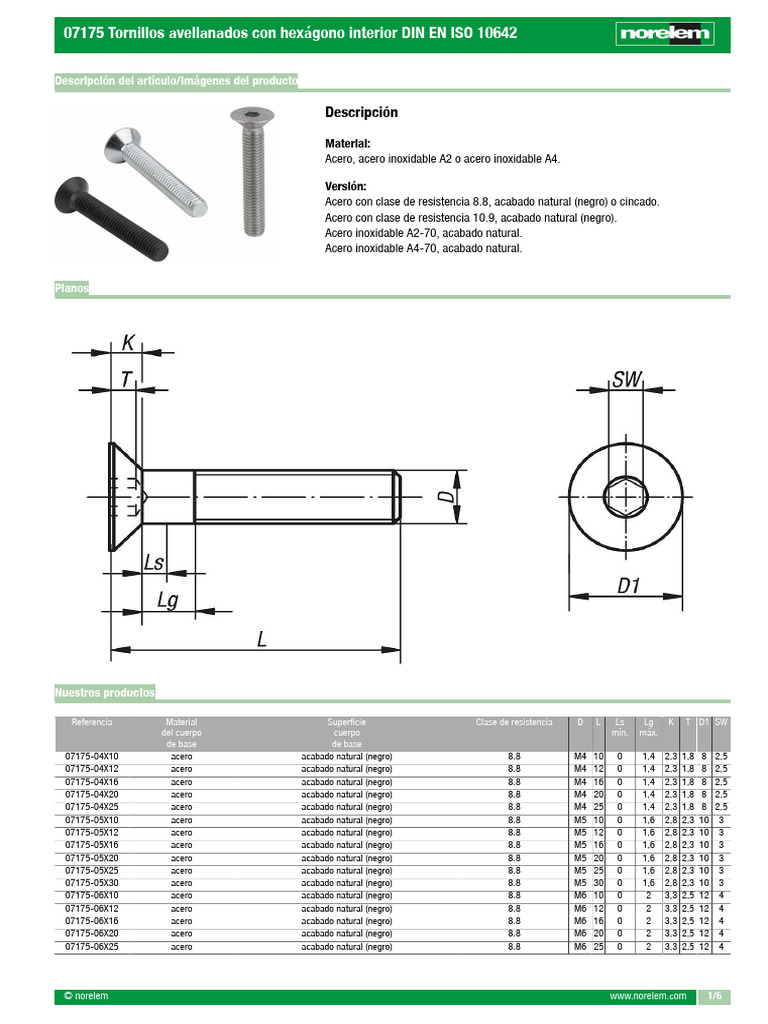 Datasheet 4093 Tornillos Avellanados Con Hex Gono Interior DIN en ISO ...