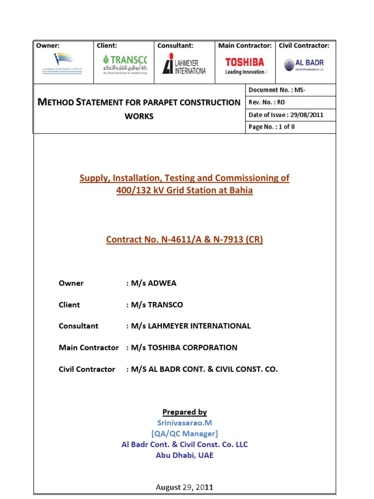 Parapet Construction Method Statement | PDF | Concrete | Specification ...
