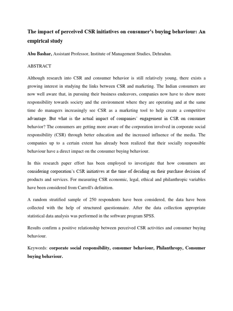 Reseach Paper On CSR CONSUMER BEHAVIOUR | PDF
