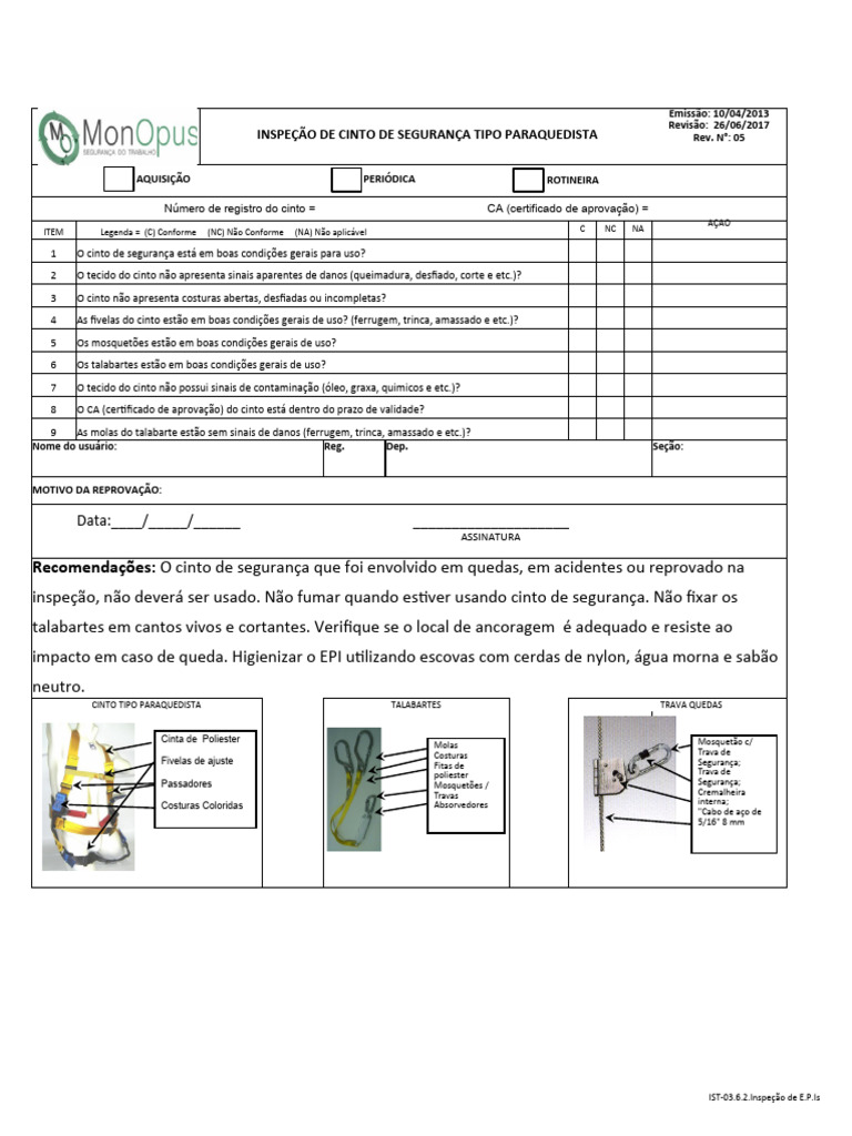 Check List Cinto de Segurança | PDF