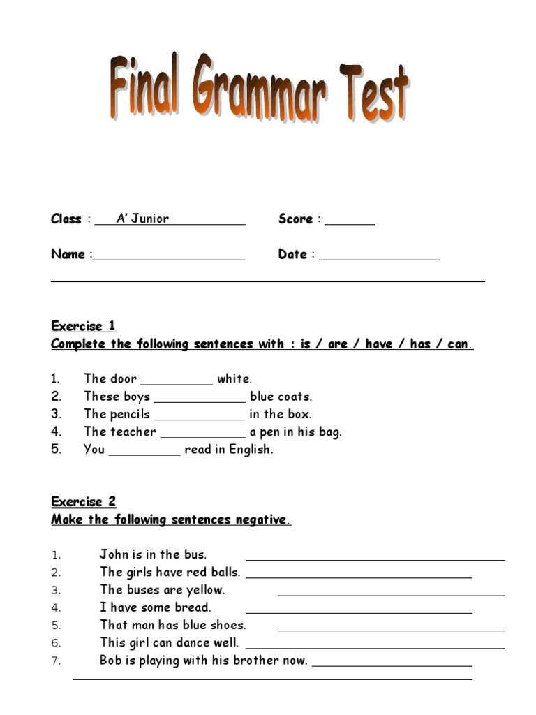 Final Grammar Test | Download Free PDF | Grammar | Language Mechanics