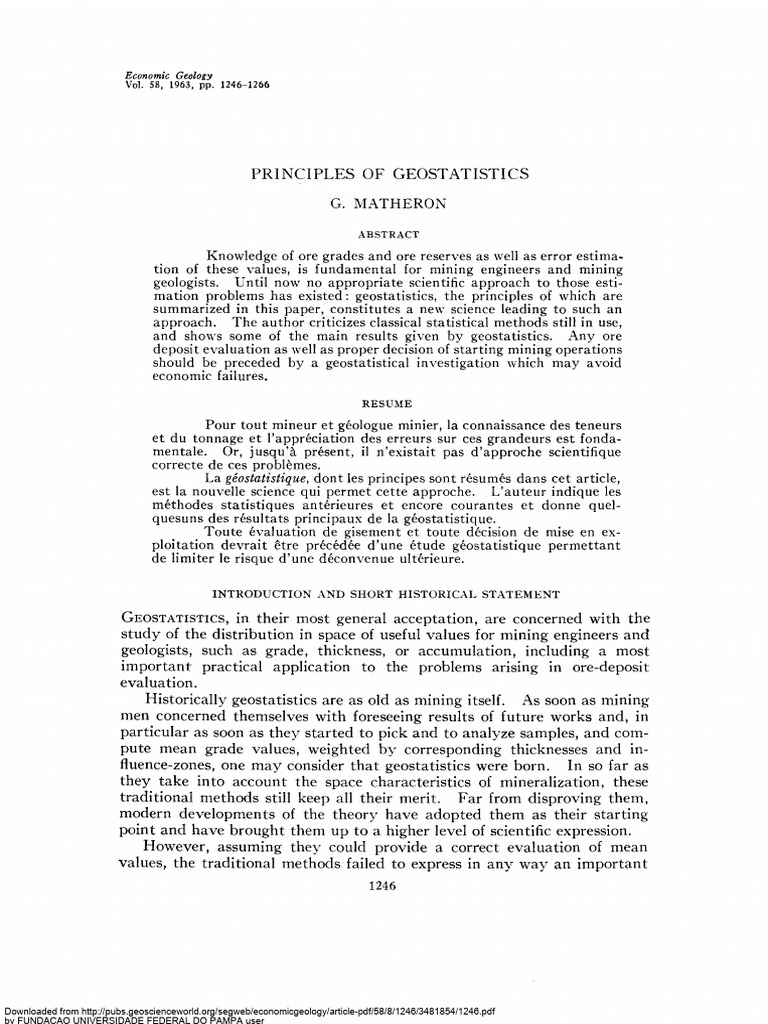 1246 - Matheron Priciples of Geostatistics | PDF