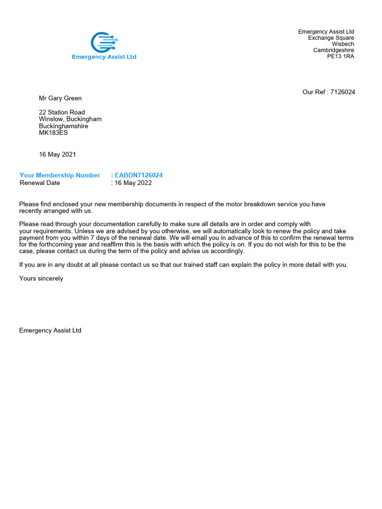 Motor Breakdown Covering Letter | PDF