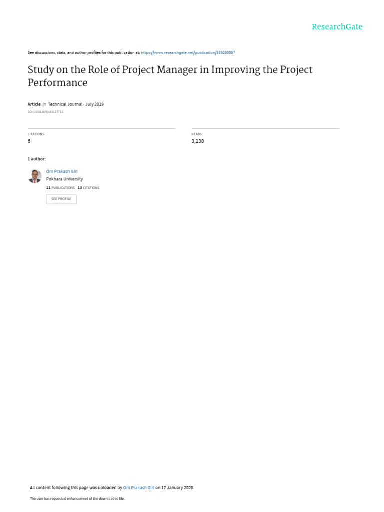 Project Manager's Impact on Performance | PDF