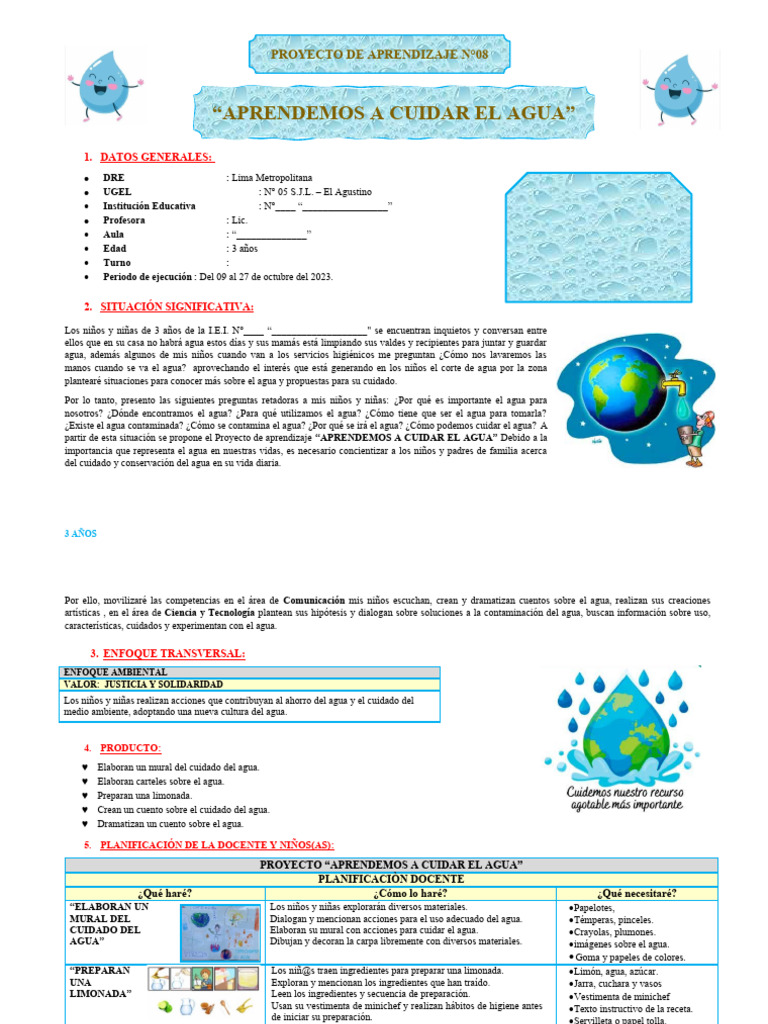 Proyecto "Aprendemos A Cuidar El Agua" | PDF