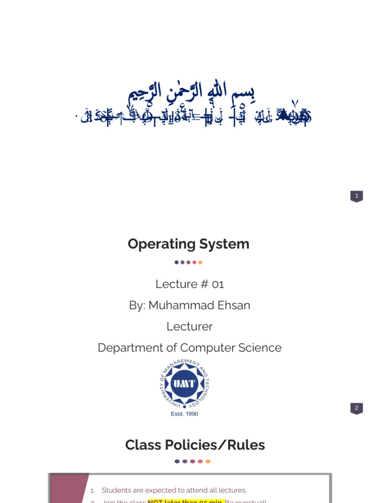 OS - Lecture # 01 - Introduction Computer System OS - Updated | PDF