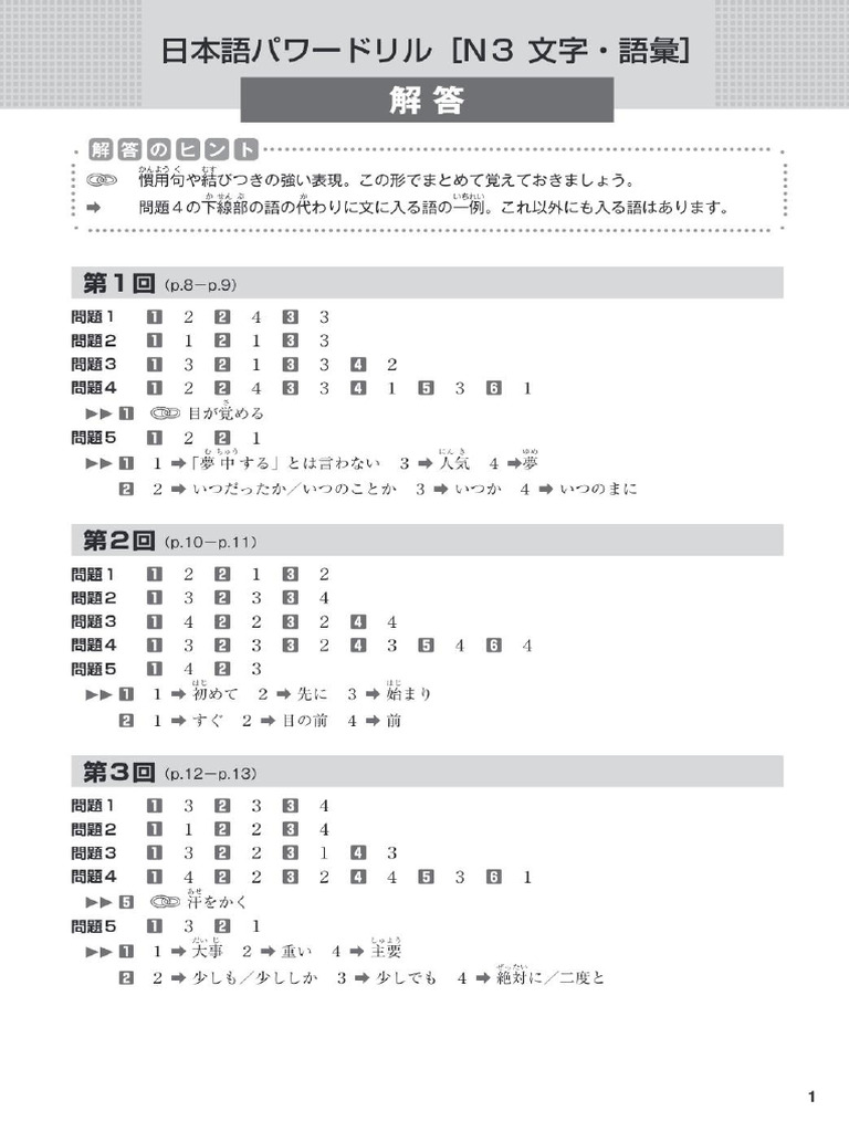 Nihongo Power Drill N3 - Moji, Goi Kaitō | PDF
