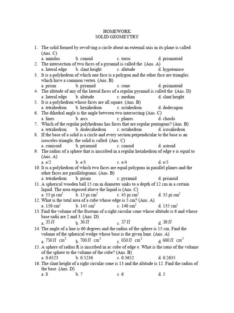 Homework Solid Geometry | PDF