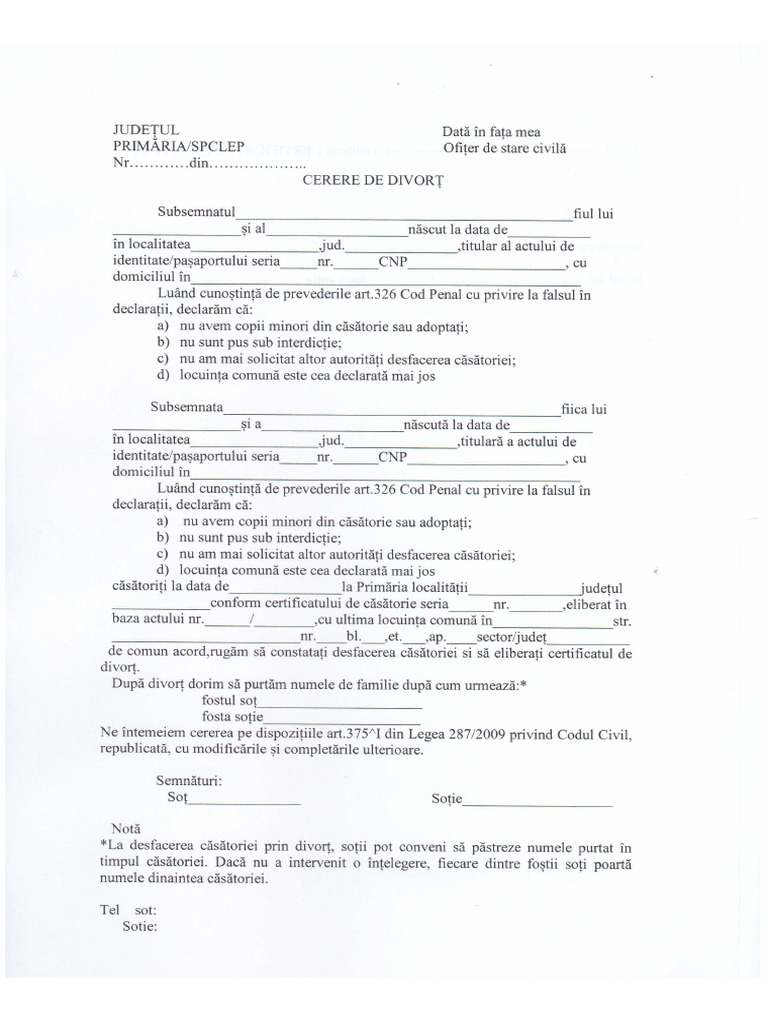 cerere divort | PDF