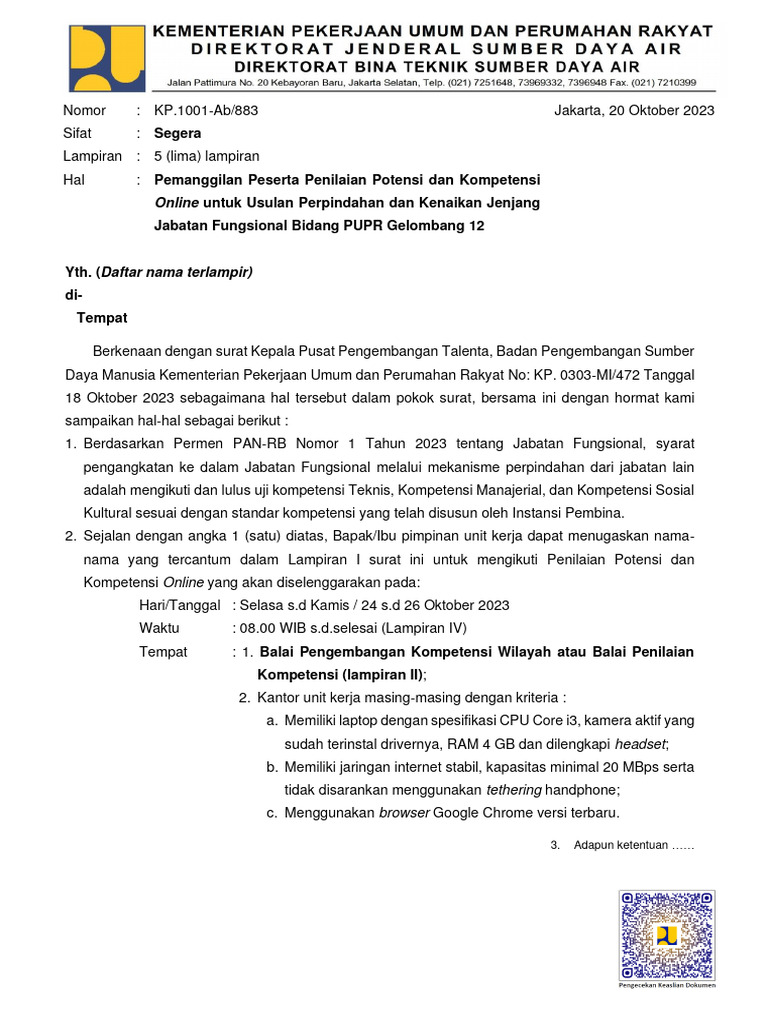 Online Untuk Usulan Perpindahan Dan Kenaikan Jenjang: Jabatan Fungsional Bidang PUPR Gelombang ...