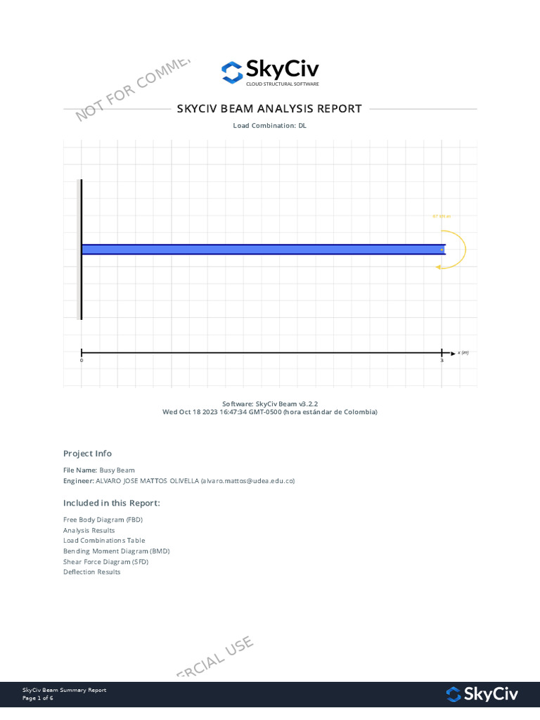 SkyCiv Beam Summary Report - 1hnu3d5IsQrrJaNHRMVSR7mpCKwselUj | PDF
