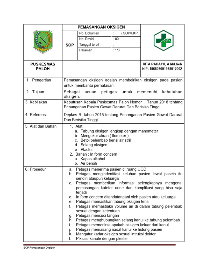 Sop Pemasangan Oksigen Pdf
