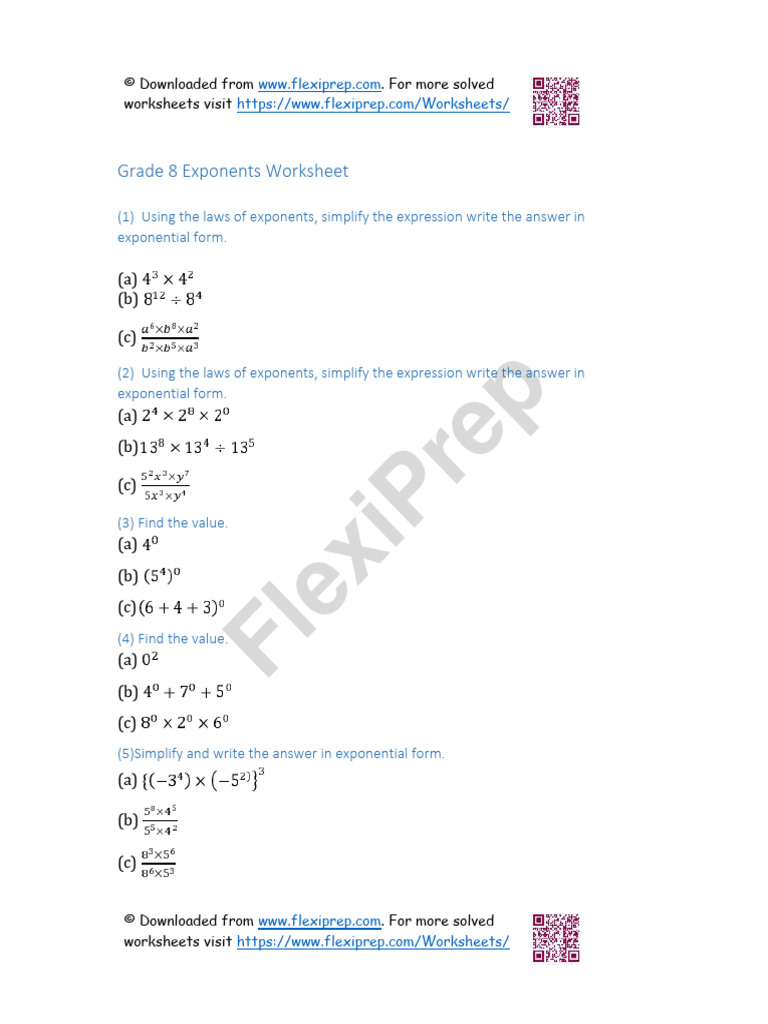 Grade 8 Exponents345 | PDF