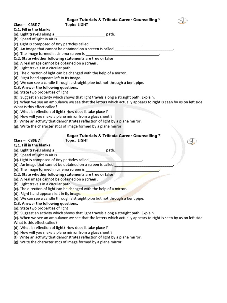 Cbse 7 Light WS | PDF