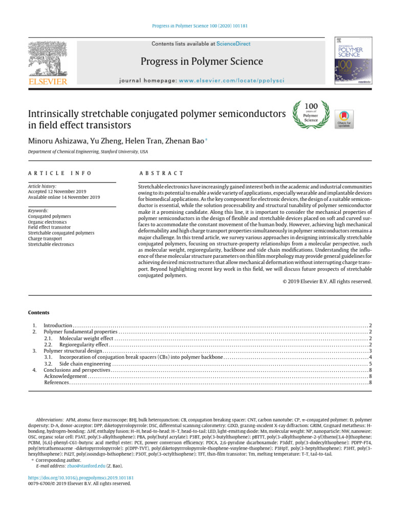 Intrinsically Stretchable Conjugated Polymer Semiconductors in Field Effect Transistors | PDF