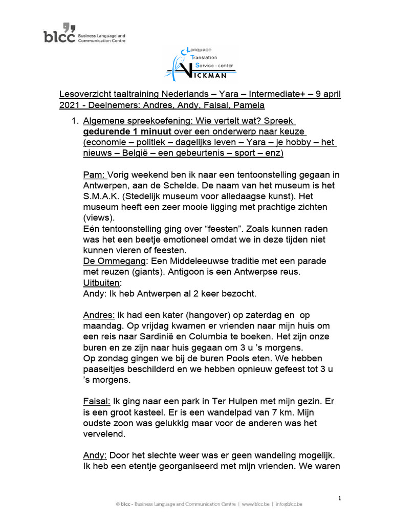 9 April 2021 Overzicht Taaltraining NL | PDF