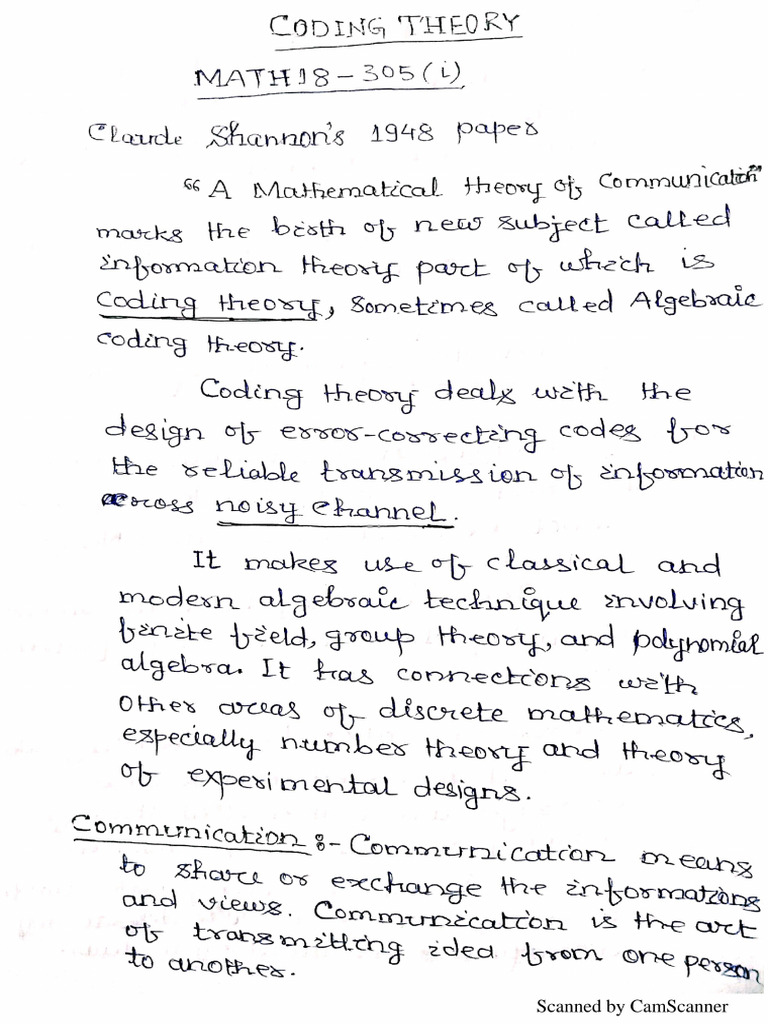 Coding Theory Complete Notes | PDF