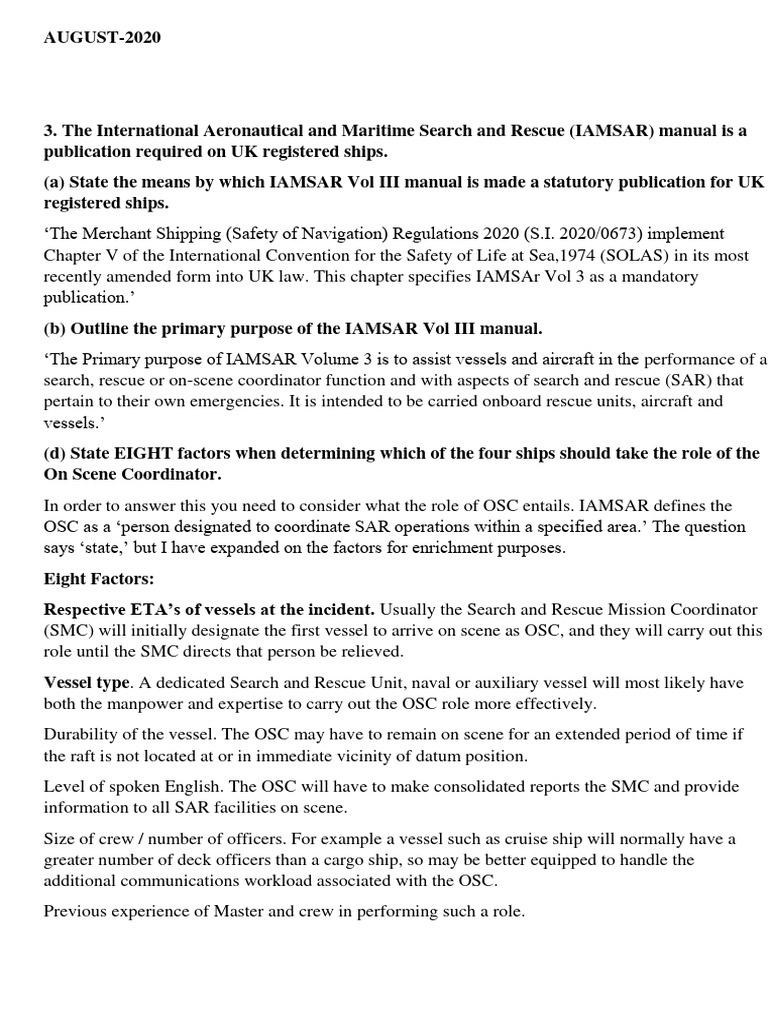 IAMSAR Manual: UK SAR Regulations | PDF