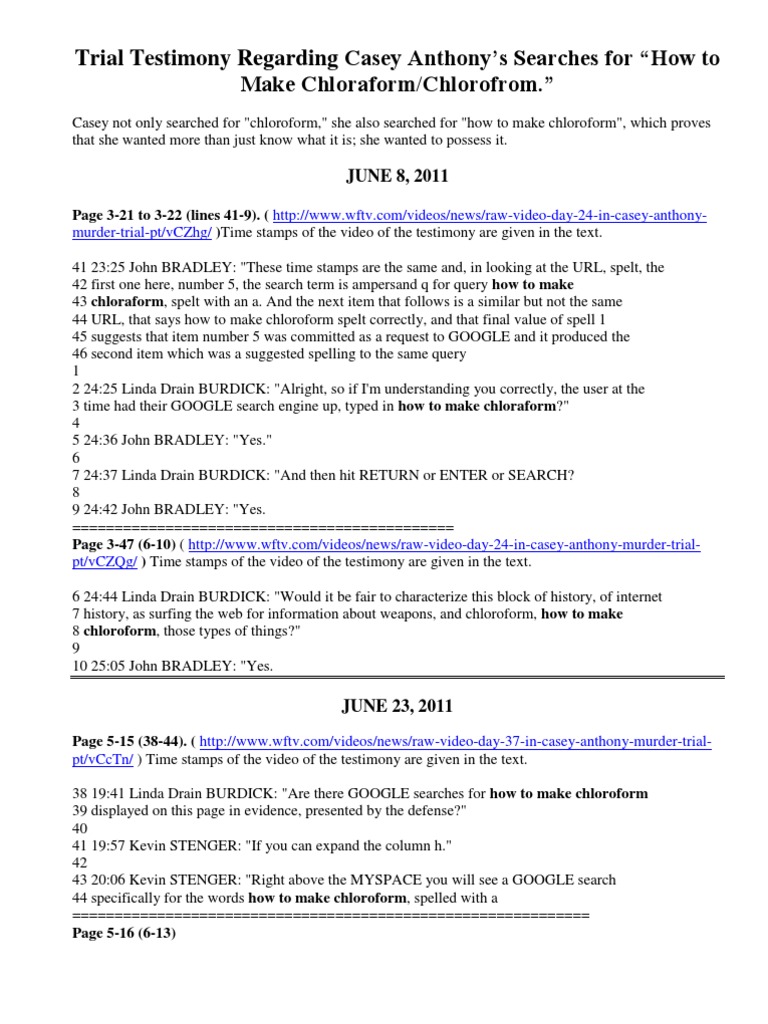Casey Anthony's Searchs For How To Make Chloroform-Chloraform | PDF ...