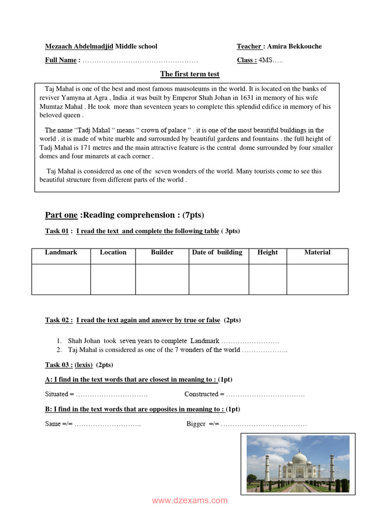 Dzexams 4am Anglais 2021264 | PDF