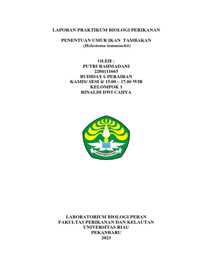 Cover Penentuan Umur Ikan 1 | PDF Cover Penentuan Umur Ikan 1 | PDF