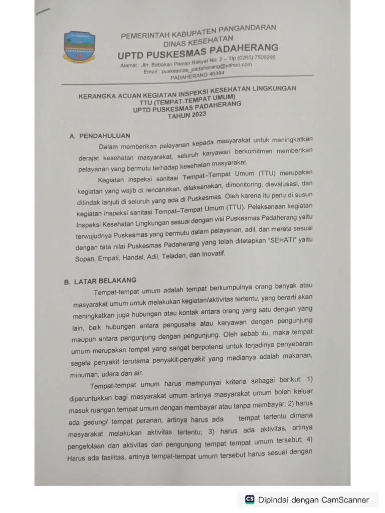 KAK Inspeksi Kesling TTu | PDF