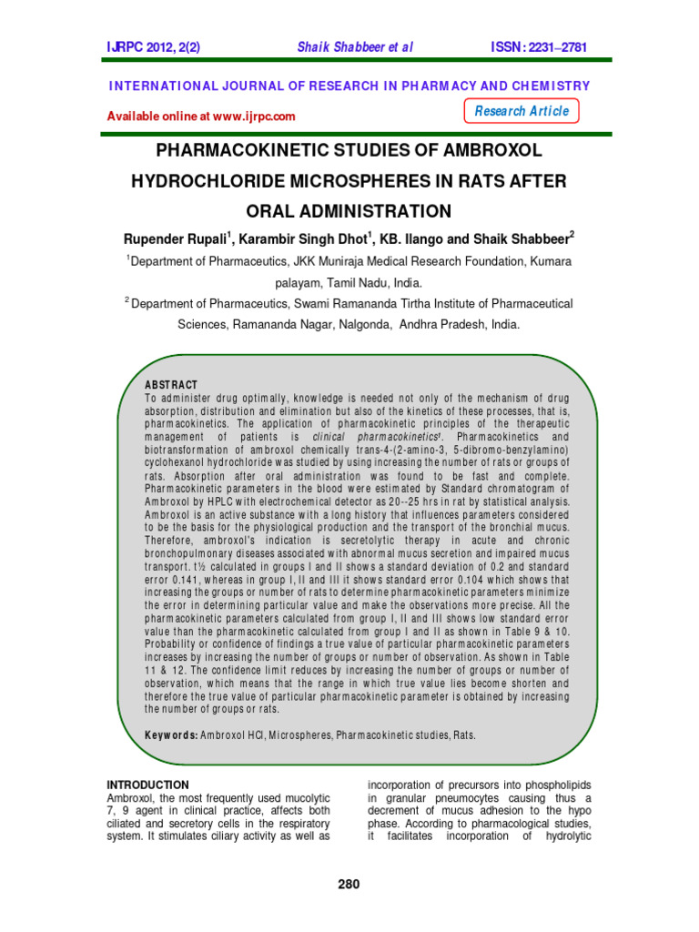 Pharmacokinetic Studies of Ambroxol Hydrochloride Microspheres in Rats ...